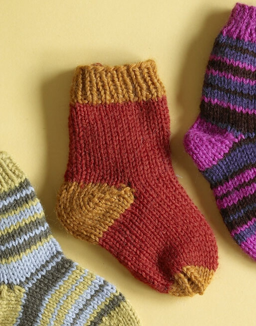 Knit Two-Tone Socks with Contrast Heels and Cuffs