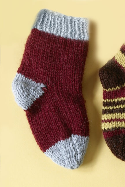 Knit Two-Tone Socks with Contrast Heels and Cuffs