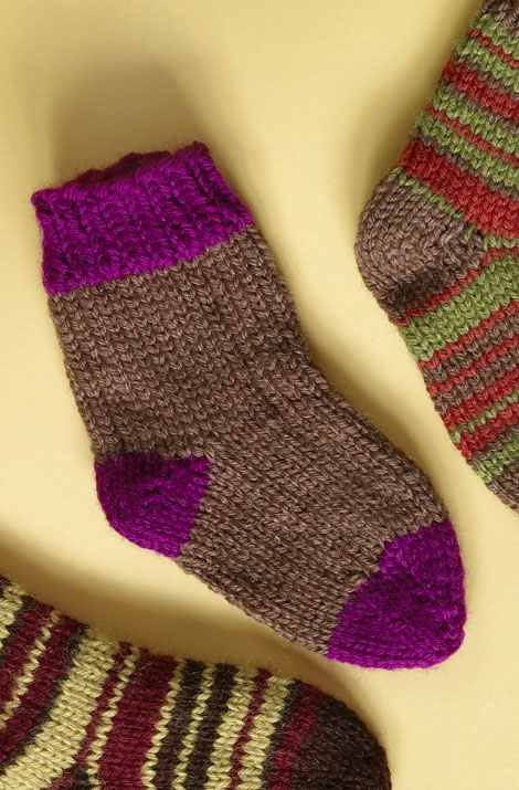 Knit Two-Tone Socks with Contrast Heels and Cuffs